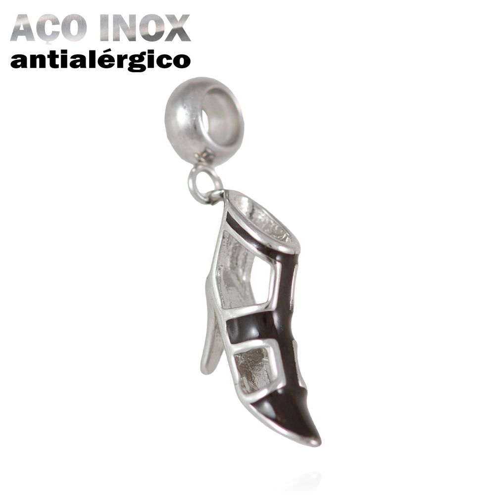 BERLOQUE EM AÇO INOX SAPATO PRETO 3D- BIJUTOTAL - BIJUTERIAS NO ATACADO ...